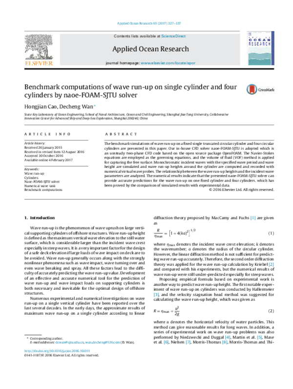 (PDF) Benchmark computations of wave run-up on single cylinder and four ...