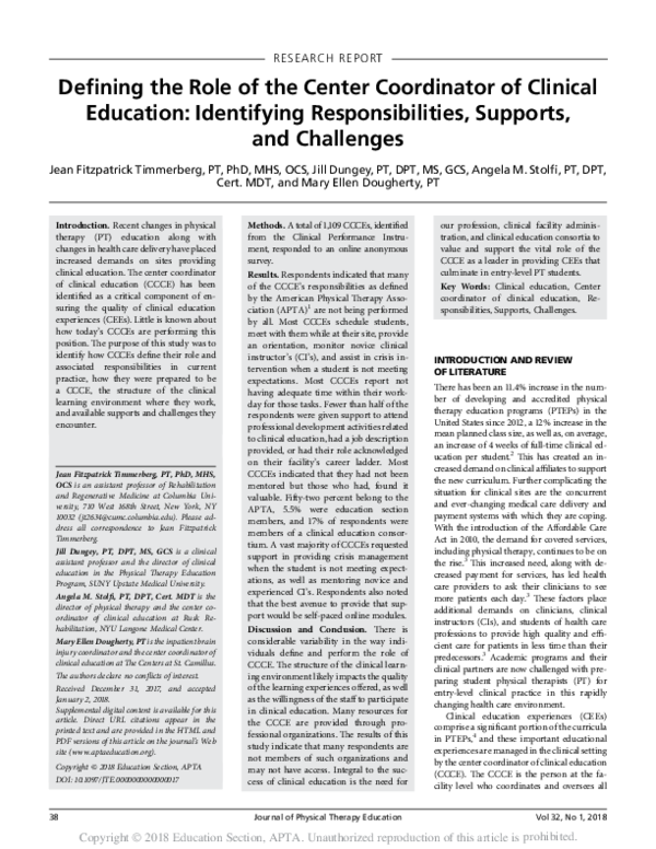 (PDF) Defining the Role of the Center Coordinator of Clinical Education ...