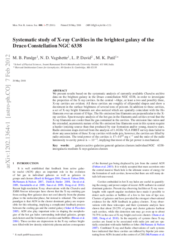 (PDF) Systematic study of X-ray cavities in the brightest galaxy in the ...