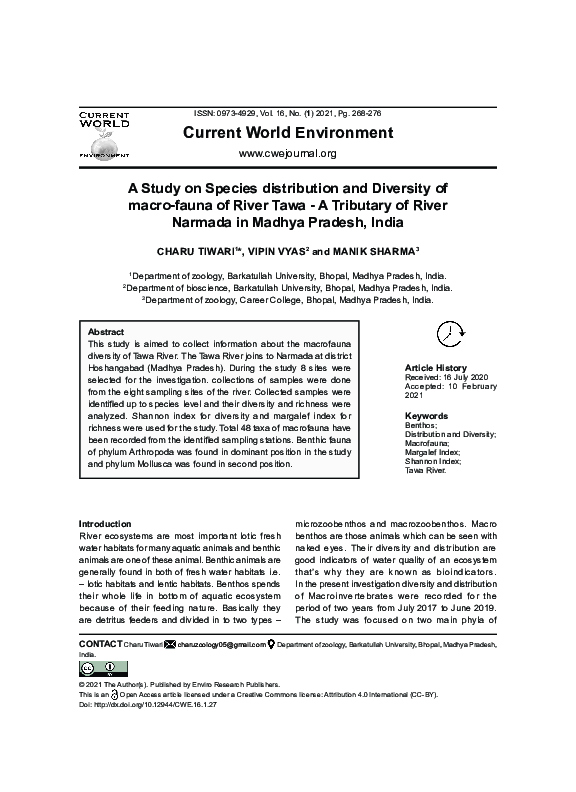 (PDF) A Study on Species distribution and Diversity of Macro-Fauna of ...