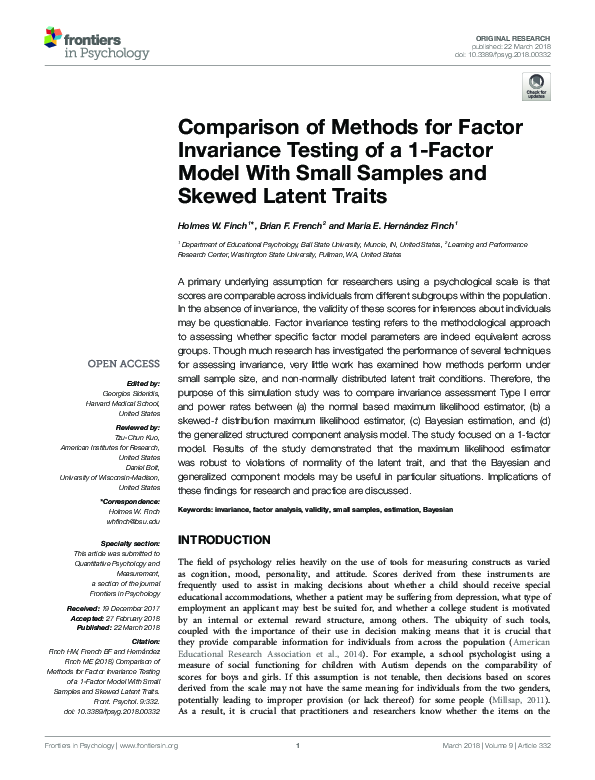 Pdf Comparison Of Methods For Factor Invariance Testing Of A 1 Factor Model With Small Samples