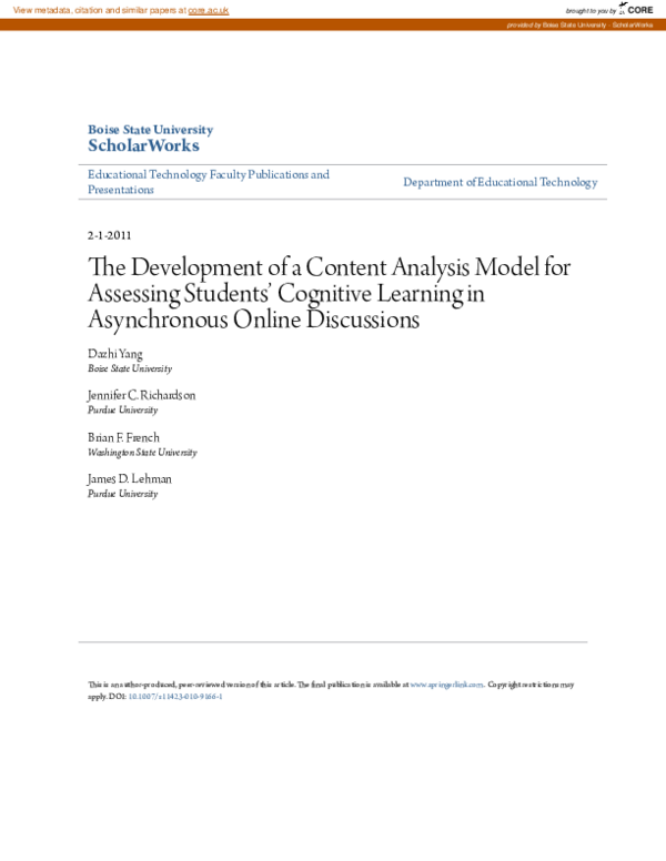 (PDF) The development of a content analysis model for assessing students’ cognitive learning in ...