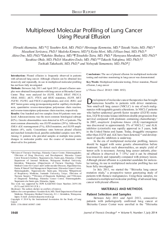 (PDF) Multiplexed molecular profiling of lung cancer using pleural effusion