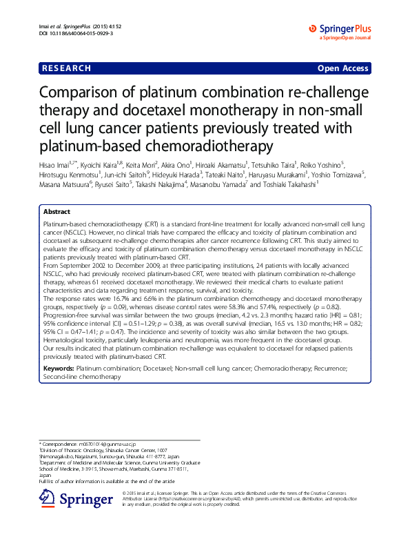 (PDF) Comparison of platinum combination re-challenge therapy and docetaxel monotherapy in non ...