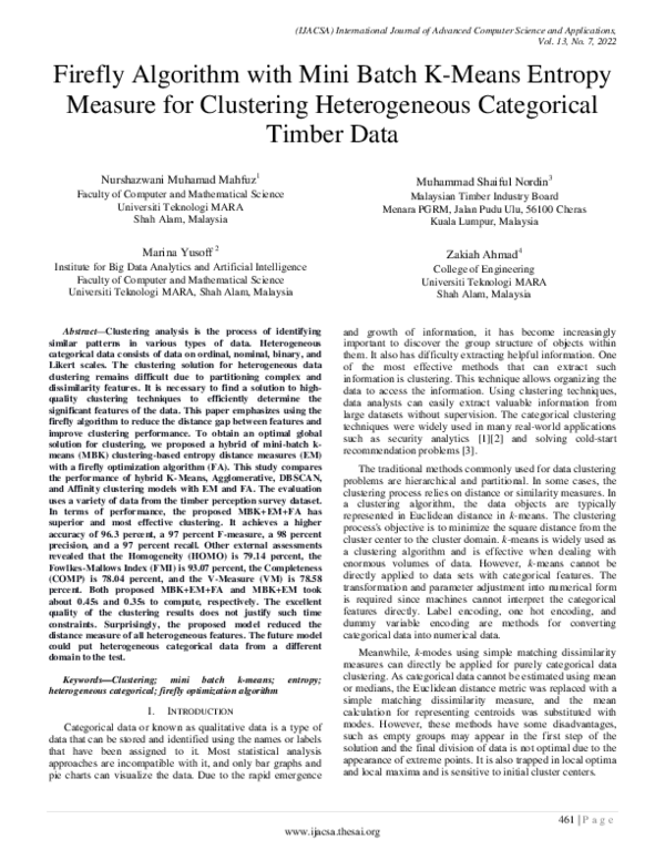 Pdf Firefly Algorithm With Mini Batch K Means Entropy Measure For