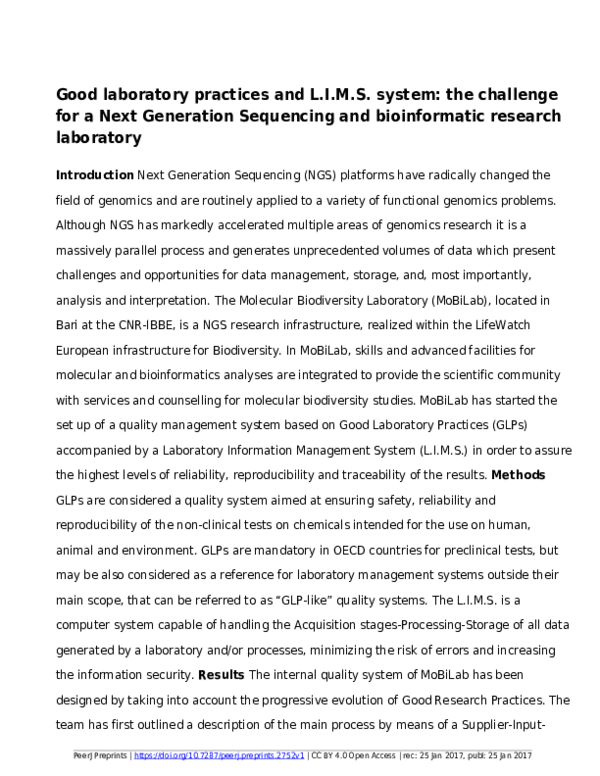 (PDF) Good laboratory practices and L.I.M.S. system: the challenge for ...