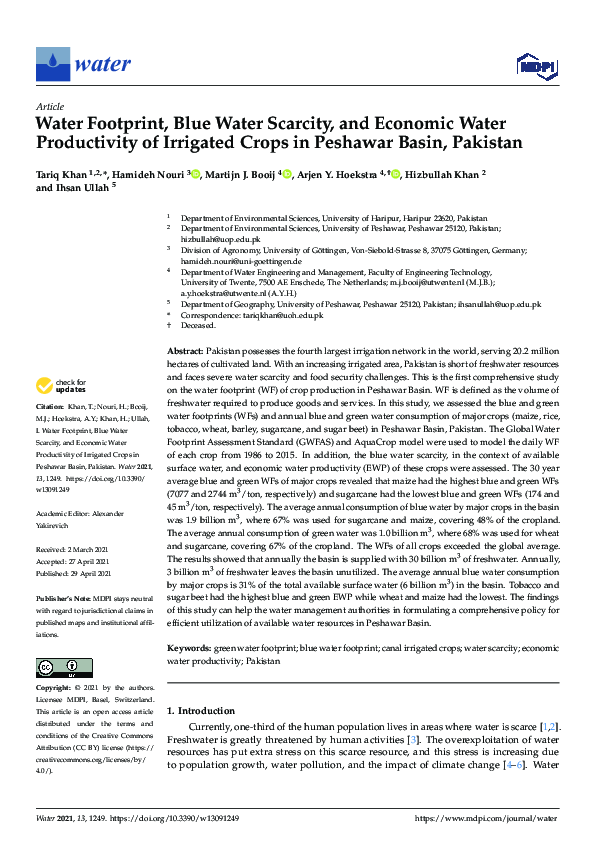 (PDF) Water Footprint, Blue Water Scarcity, and Economic Water ...