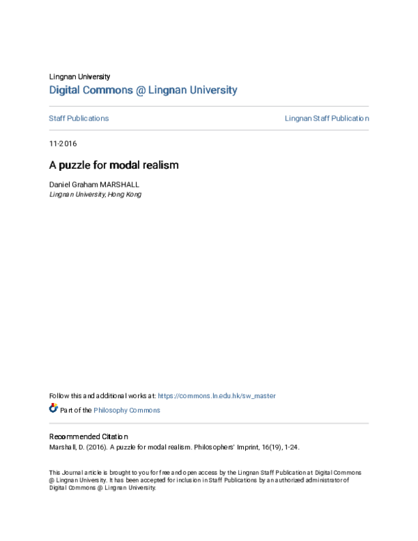 (PDF) A puzzle for modal realism