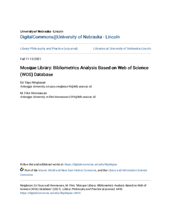 (PDF) Mosque Library: Bibliometrics Analysis Based on Web of Science ...