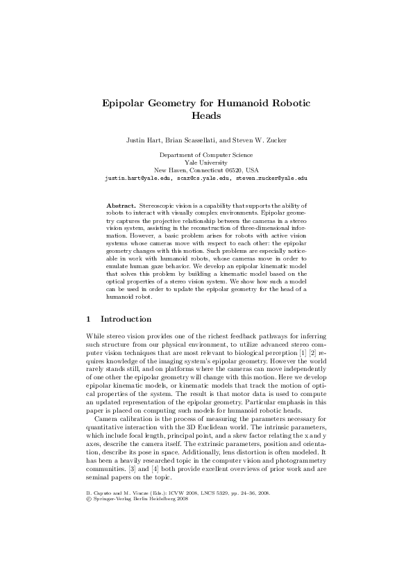 (PDF) Epipolar Geometry for Humanoid Robotic Heads