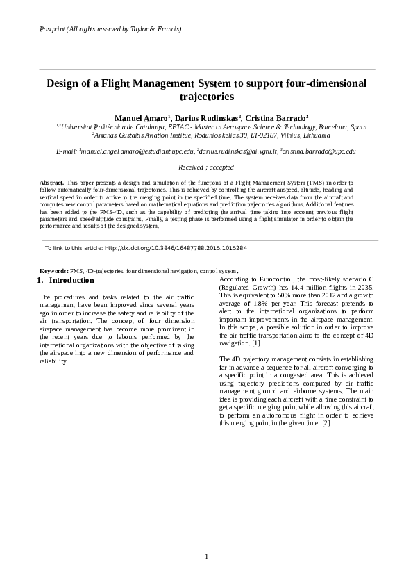 (PDF) Design of a Flight Management System to Support Four-Dimensional ...