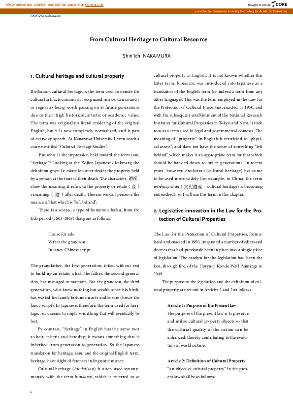 (PDF) From Cultural Heritage to Cultural Resource