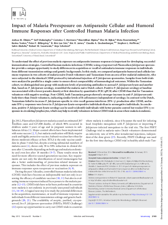 (PDF) Impact of malaria pre-exposure on anti-parasite cellular and ...