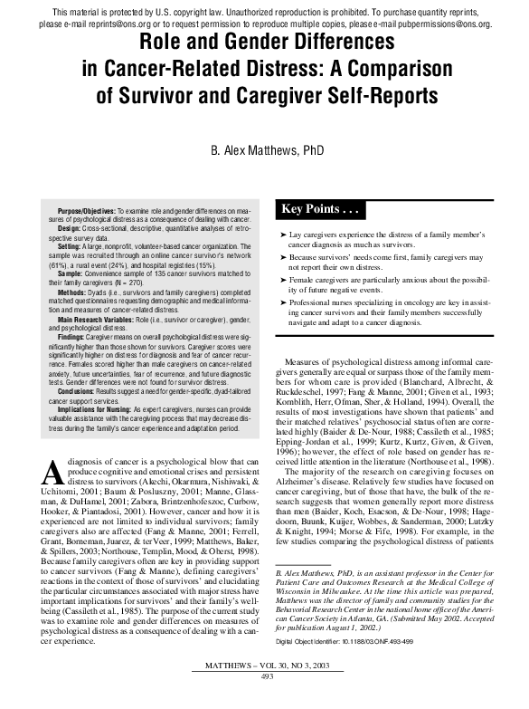 (PDF) Role and Gender Differences in Cancer-Related Distress: A ...