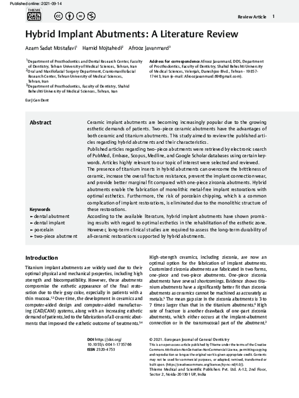 Pdf Hybrid Implant Abutments A Literature Review