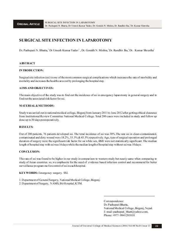 (PDF) Surgical Site Infection In Laparotomy
