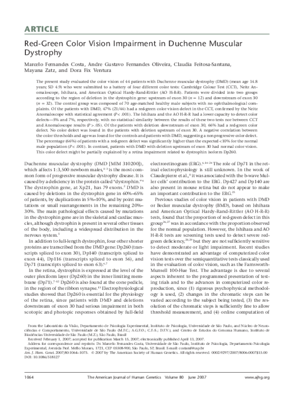 (PDF) Red-Green Color Vision Impairment in Duchenne Muscular Dystrophy