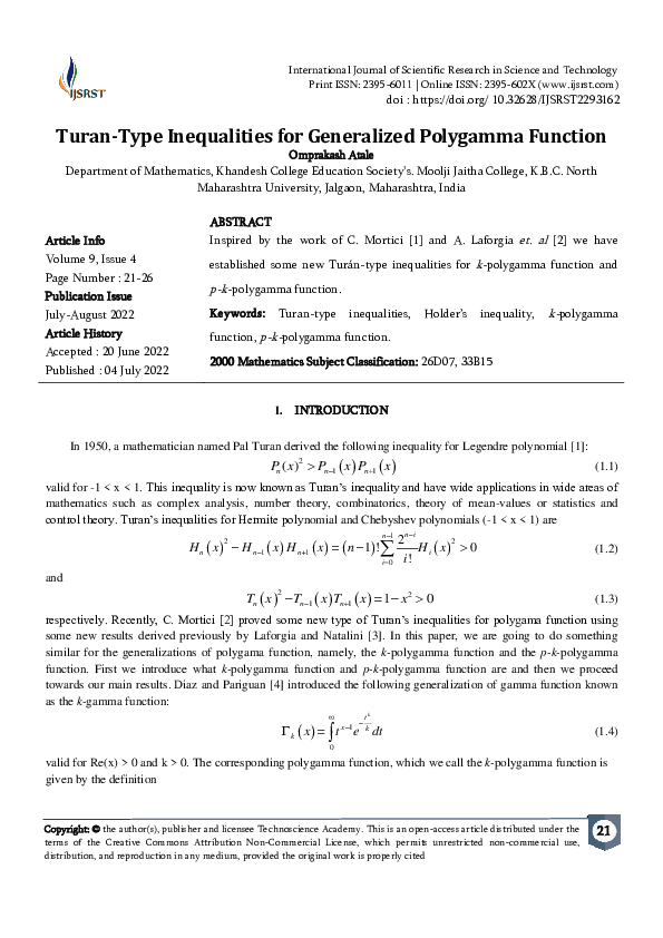 (PDF) Turán-type inequalities for generalized polygamma function