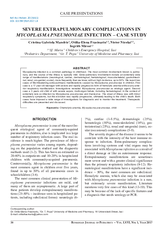 (PDF) Severe Extrapulmonary Complications in Mycoplasma Pneumoniae ...