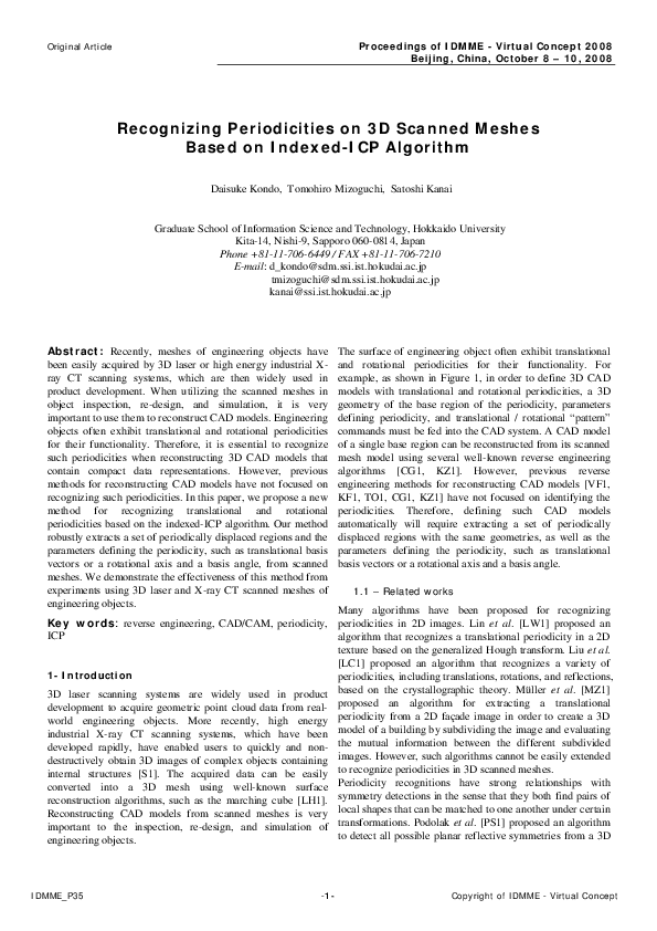 Pdf Recognizing Periodicities On 3d Scanned Meshes Based On Indexed Icp Algorithm Satoshi 3888