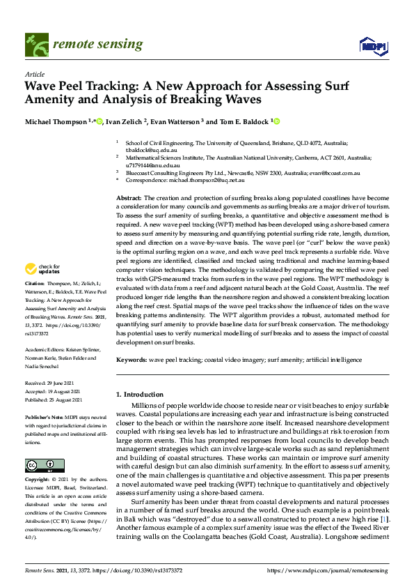 (PDF) Wave Peel Tracking for Surf Amenity Assessment