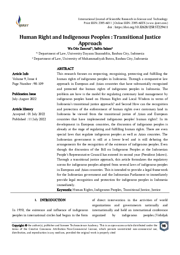 (PDF) Human Right and Indigenous Peoples : Transitional Justice ...