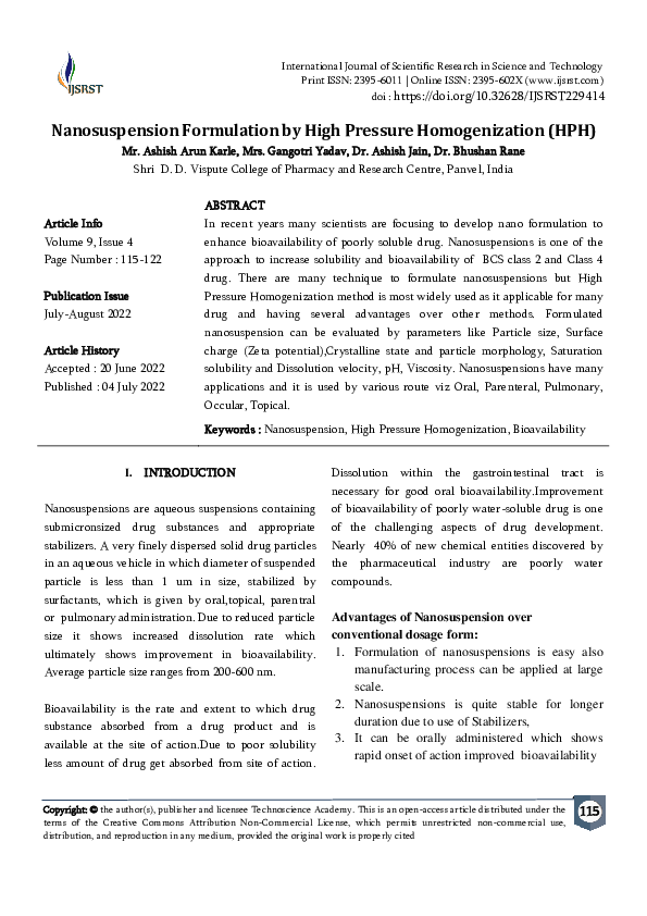 (PDF) Nanosuspension Formulation by High Pressure Homogenization (HPH)