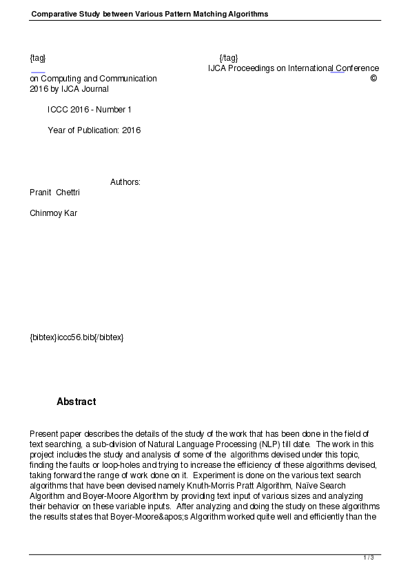 (PDF) Comparative Study between Various Pattern Matching Algorithms