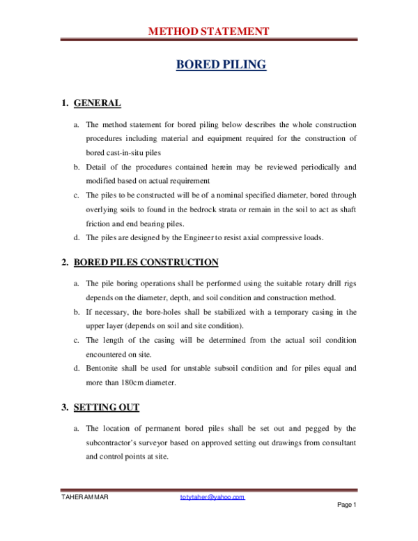 (PDF) Method Statement BOREDPILING
