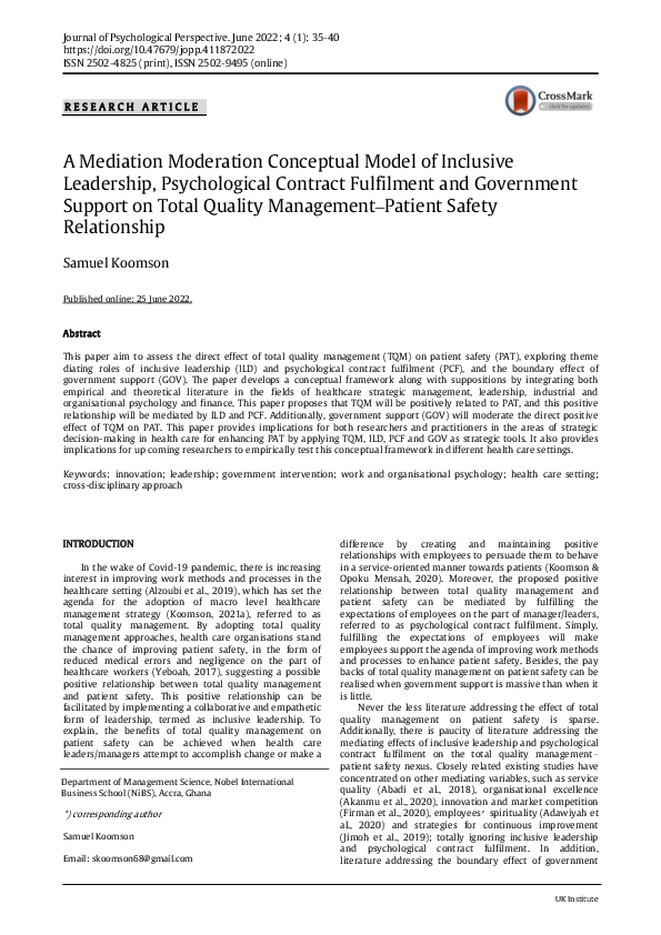 (PDF) A mediation moderation conceptual model of inclusive leadership ...