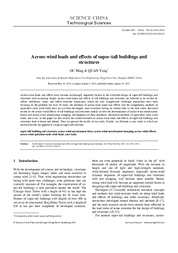 (PDF) Across-wind loads and effects of super-tall buildings and structures