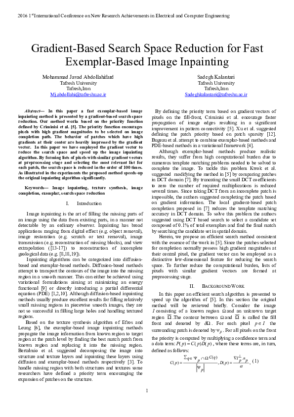(PDF) Gradient-Based Search Space Reduction for Fast Exemplar-Based Image Inpainting