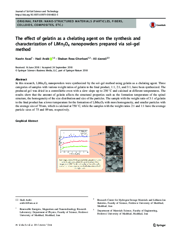 (PDF) The effect of gelatin as a chelating agent on the synthesis and ...