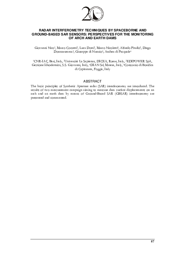 Pdf Radar Interferometry Techniques By Spaceborne And Ground Based Sar Sensors Perspectives