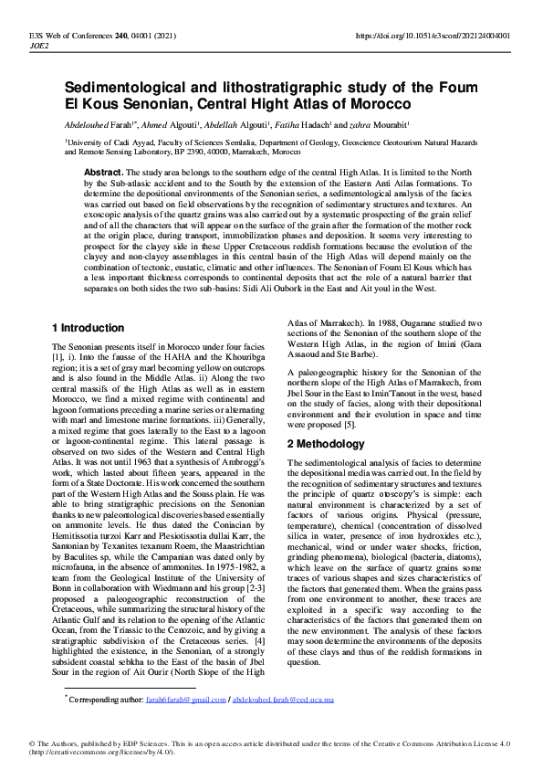 (PDF) Sedimentological and lithostratigraphic study of the Foum El Kous ...