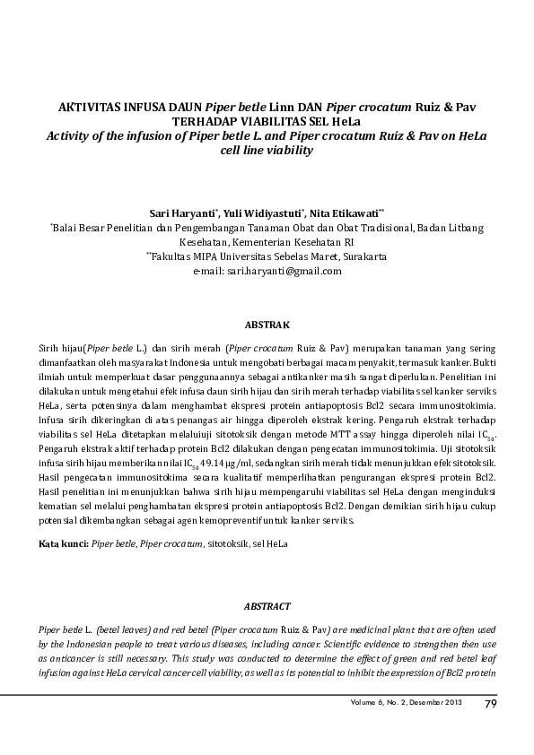 (PDF) AKTIVITAS INFUSA DAUN Piper betle Linn DAN Piper crocatum Ruiz ...