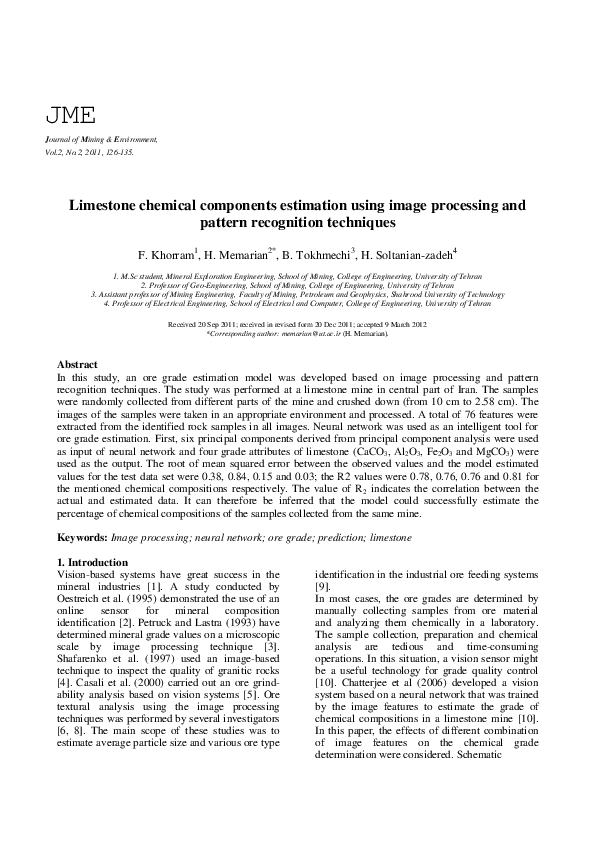 Pdf Limestone Chemical Components Estimation Using Image Processing And Pattern Recognition