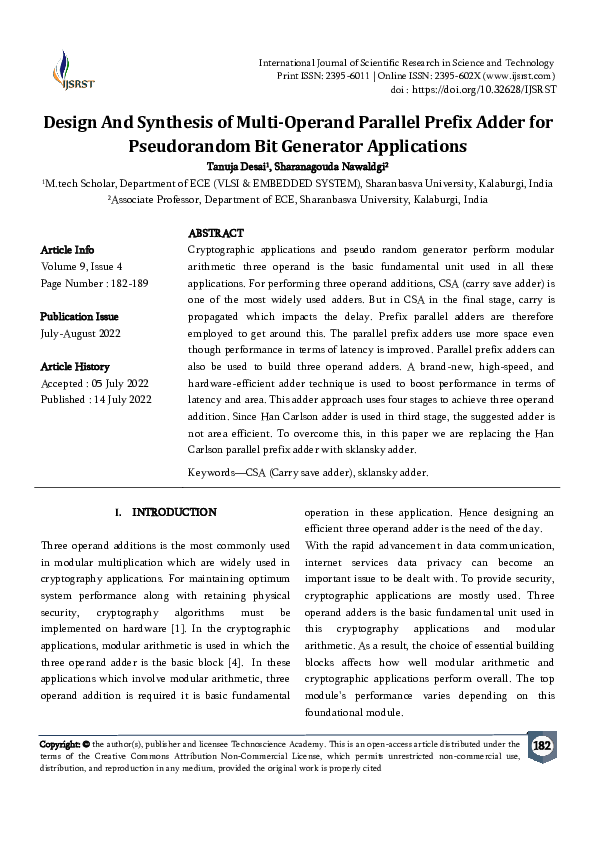 (PDF) Design And Synthesis of Multi-Operand Parallel Prefix Adder for ...