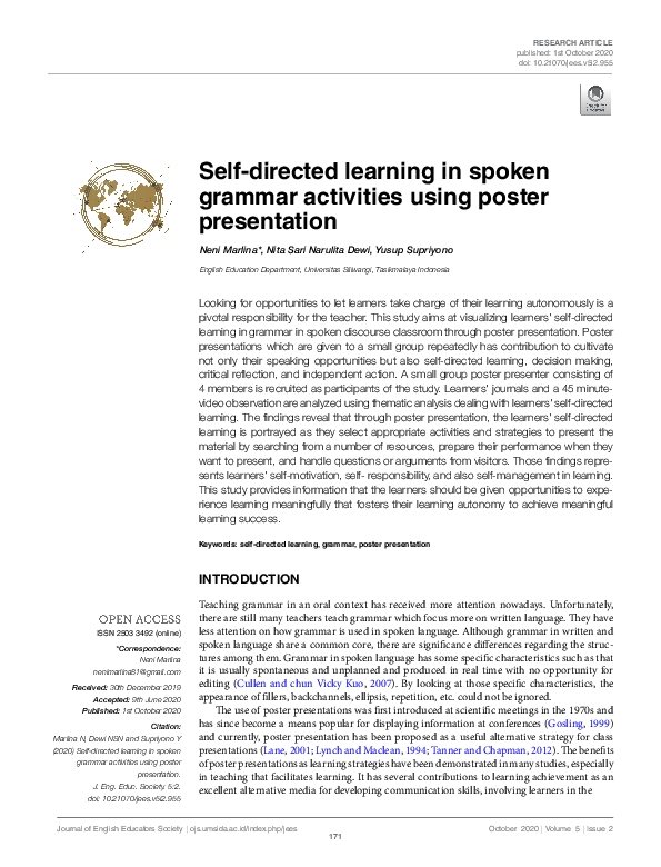 (PDF) Self-directed learning in spoken grammar activities using poster presentation | NENI ...