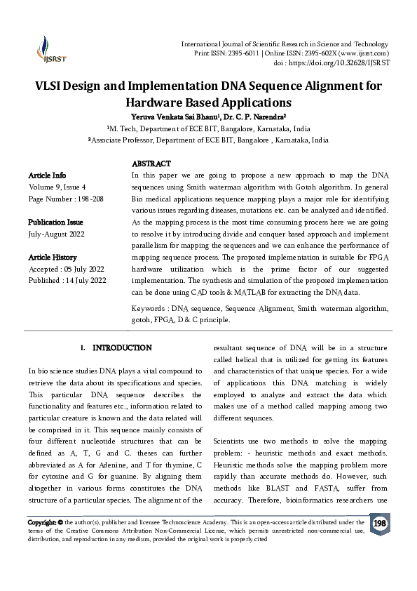 Pdf Vlsi Design And Implementation Dna Sequence Alignment For Hardware Based Applications