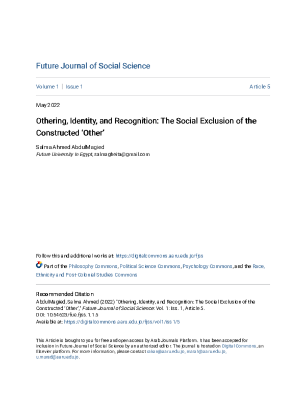 (PDF) Othering, Identity, and Recognition: The Social Exclusion of the ...