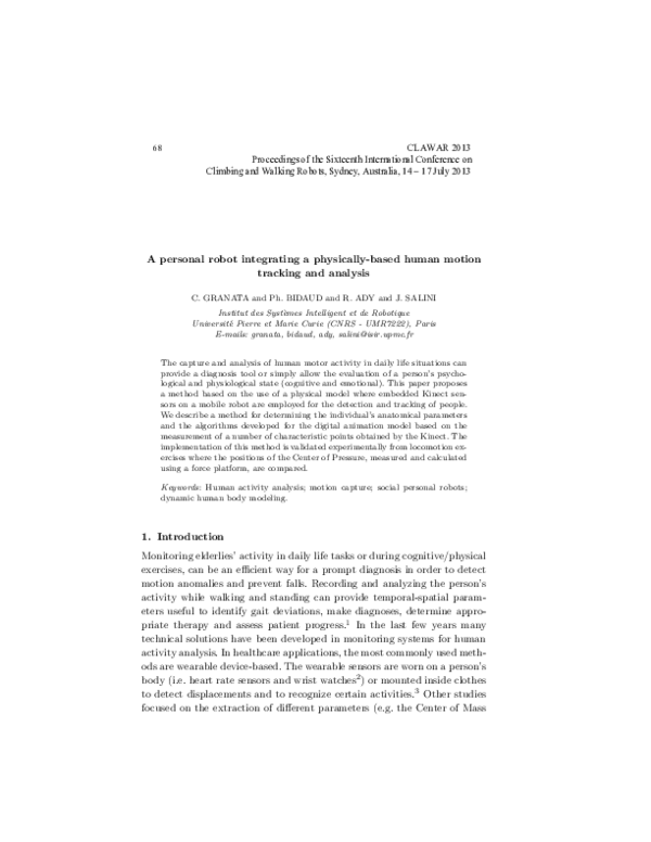 Pdf A Personal Robot Integrating A Physically Based Human Motion Tracking And Analysis