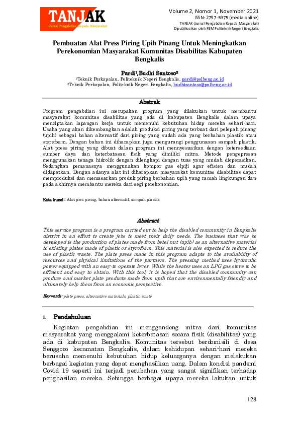 (PDF) Pembuatan Alat Press Piring Upih Pinang Untuk Meningkatkan ...