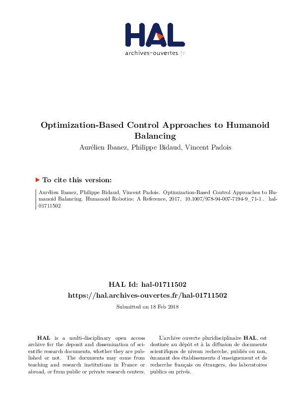 (PDF) Optimization-Based Control Approaches to Humanoid Balancing | Philippe Bidaud - Academia.edu
