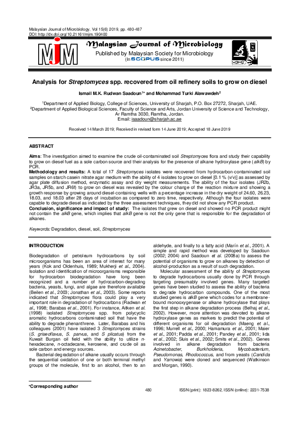 (PDF) Analysis for Streptomyces spp. recovered from oil refinery soils ...