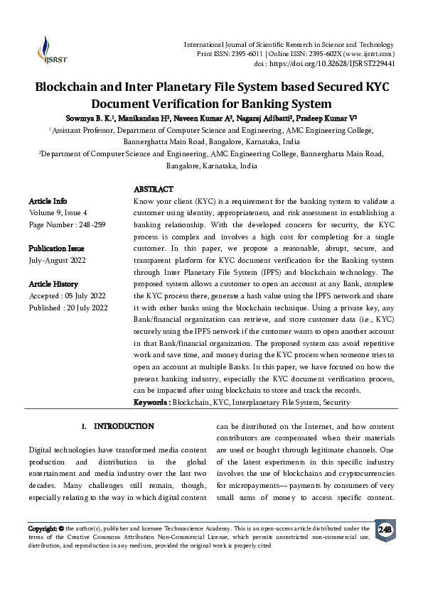 (PDF) Blockchain and Inter Planetary File System based Secured KYC Document Verification for ...
