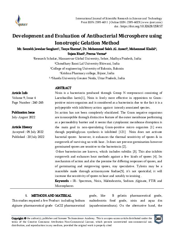 (PDF) Development and Evaluation of Antibacterial Microsphere using Ionotropic Gelation Method