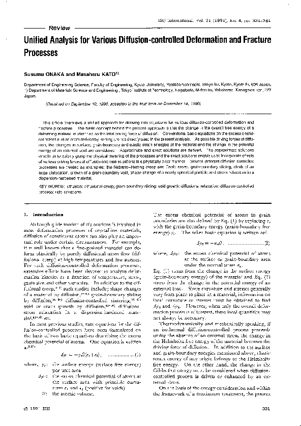 (PDF) Unified analysis for various diffusion-controlled deformation and fracture processes