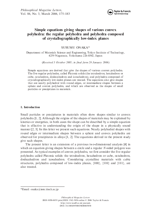 Pdf Simple Equations Giving Shapes Of Various Convex Polyhedra The Regular Polyhedra And