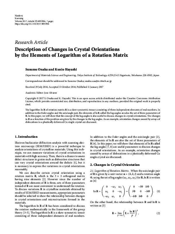 (PDF) Description of Changes in Crystal Orientations by the Elements of ...